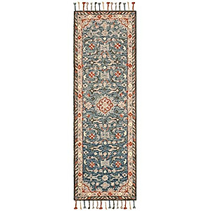 SAFAVIEH Aspen Collection Runner Rug - 2'3" x 9', Blue & Rust, Handmade Boho Braided Tassel Wool, Ideal for High Traffic Areas in Living Room, Bedroom (APN123A)
