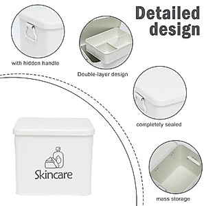 Xbopetda Skincare Organizers, 2-Tier Bathroom Counter Organizer, Metal Makeup Organizer for Vanity, Cosmetic Skincare Storage Box with Removable Tray, Ideal for Bedroom, Vanity & Bathroom - White