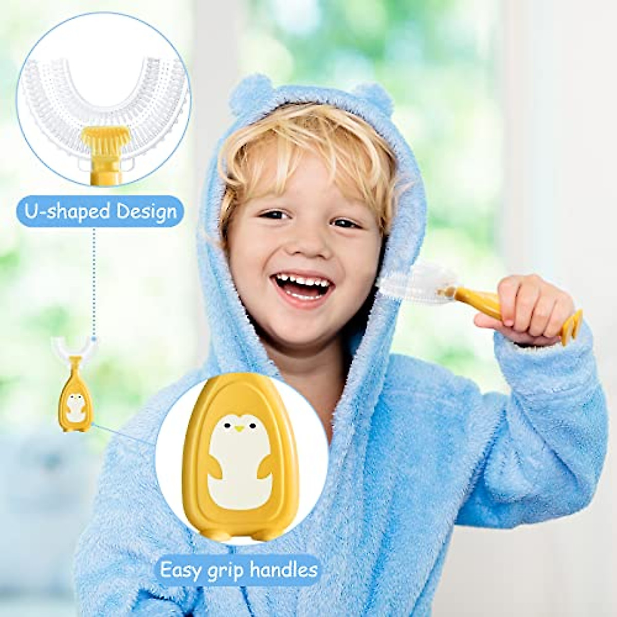 Cunhill 2 Pieces Kids U Shaped Toothbrush 360 Degrees Toddler Toothbrush Soft Silicone Brush Head Tooth Brush U Type Toothbrush for Toddlers Ages 2-6 (Classic Style,2-6 Years)
