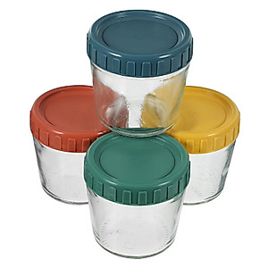 KICHOUSE 4Pcs Leakproof Glass Food Storage Containers with Lids Reusable Yogurt Cups Airtight Glass Jars for Snacks Meal Prep and Kitchen Organization