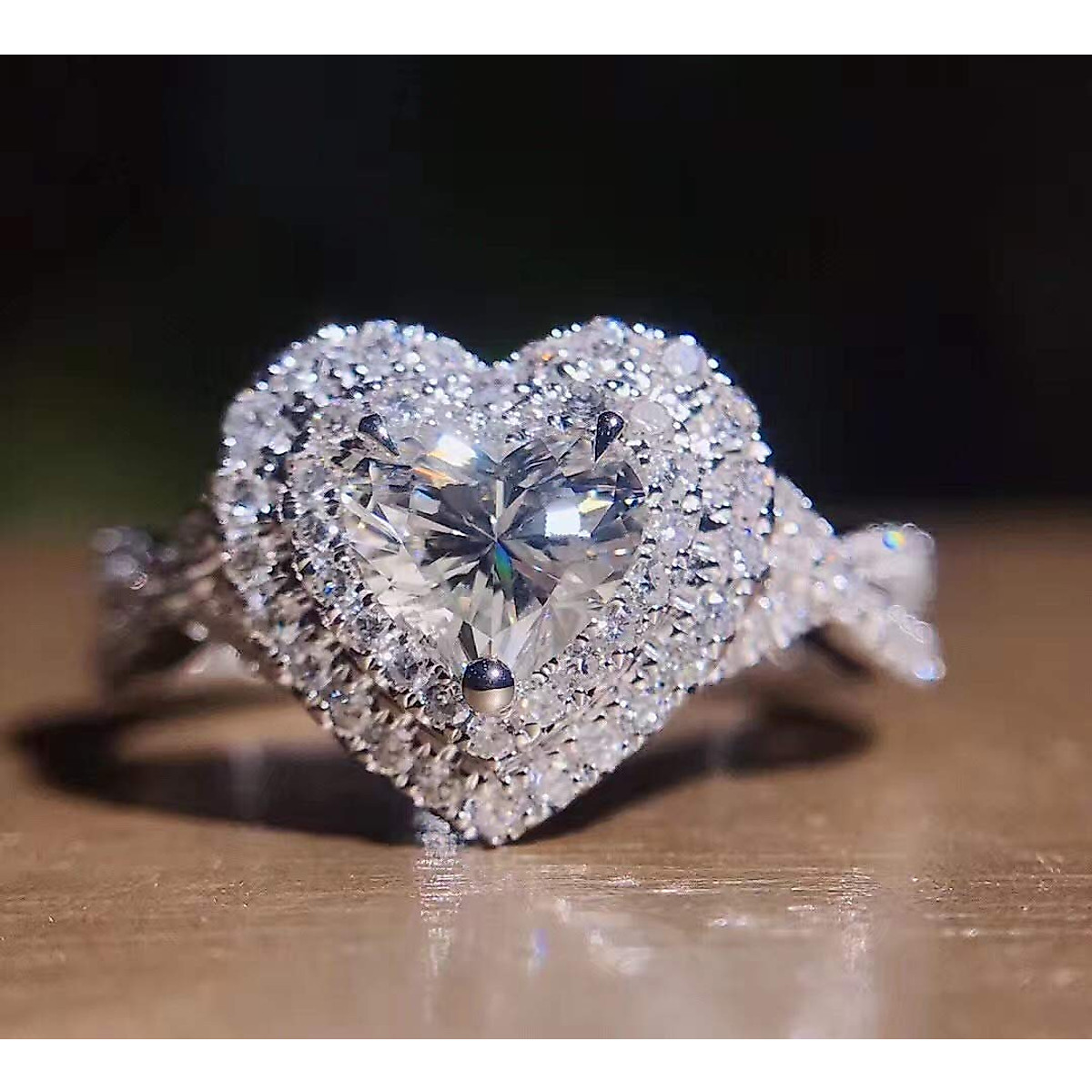 Luxury micro-inlaid heart-shaped imitation zircon ring S925 sterling silver CZ ring eternal marriage or engagement ring Ladies fashion classic jewelry 3A zircon cut female cushion ring CZC007 (7)