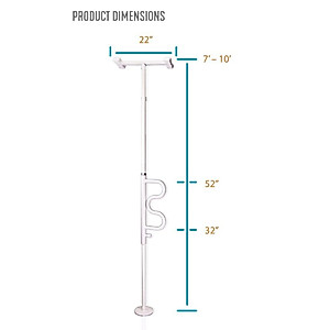 Stander Security Pole and Curve Grab Bar, Elderly Tension Mounted Floor to Ceiling Transfer Pole, Bathroom Safety Assist and Stability Rail, Iceberg White
