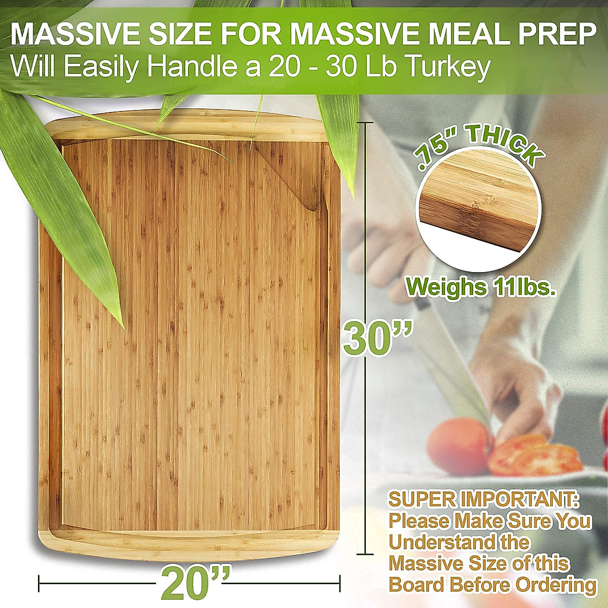 XXXL Bamboo Cutting Board and Food Grade Oil Spray by Greener Chef
