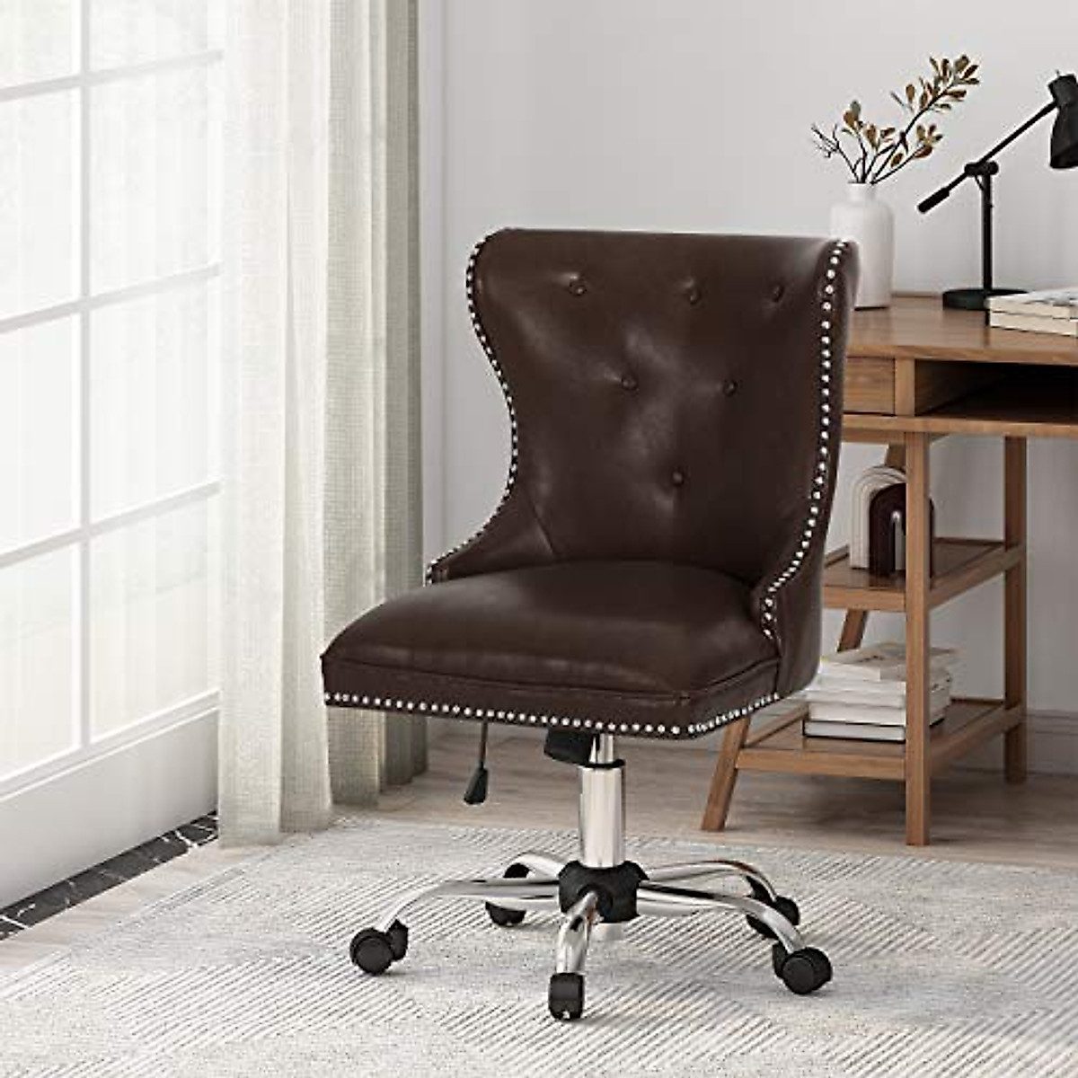 Christopher Knight Home Keith Contemporary Tufted Swivel Office Chair, Dark Brown + Chrome