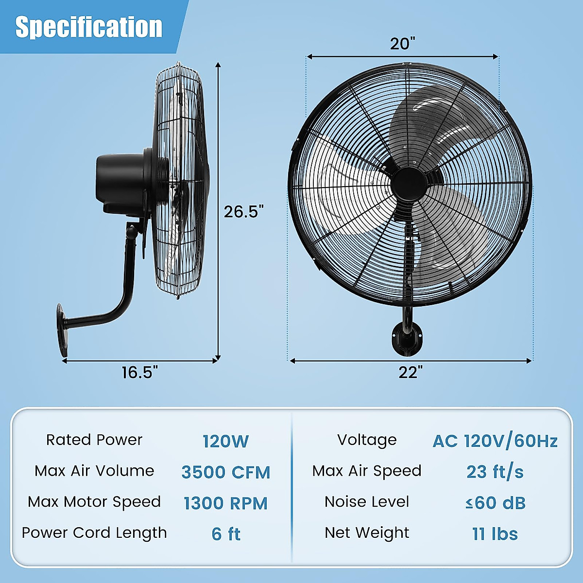 Tangkula 20 Inch Wall Mount Fan with Aluminum Fan Blades, Industrial 3-Speed Oscillating Metal Wall Fan, Heavy Duty Wall Mount Fan for Shop, Commercial, Garage, Warehouse, Workshops & Factory