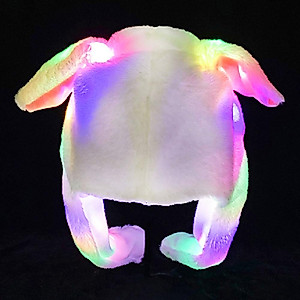 Arcimatto Animal Hat Plush Bunny Ears Moving Jumping Dress Up Cosplay Party Christmas Holiday Rabbit Cap for Kids Adults (White Rabbit)