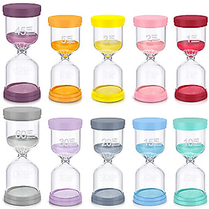 10 Pcs Sand Timer for Children Colorful Hourglass Timer 1/2/3/5/10/15/20/30/45/60 Minutes Visual Toothbrush Timer Colored Classroom Timer Sand Clock Timer for Game Home Cooking Office Decoration