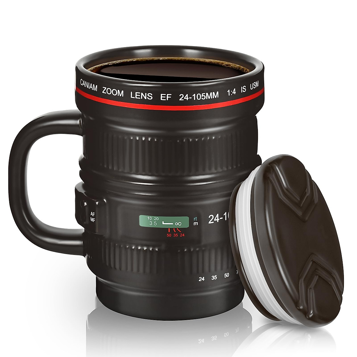 Cabtnca Camera Lens Coffee Mug, Camera Lens Mug, Photographer Gifts, Cool Gifts for Photographers, Ceramic Camera Mug, Photography Gifts Christmas, Camera Lens Cup with Lid and Handle, 16Oz