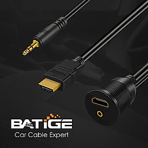 BATIGE HDMI & 3.5mm Male to Female 3.5mm + HDMI Car Mount Flush Extension Cable with Mounting Panel - 3ft