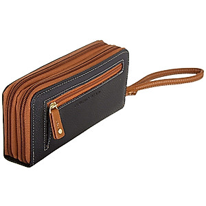 ANGIEHAIE Stone Mountain Cornwall Leather Double Zip Around Checkbook Wallet Black/Tan