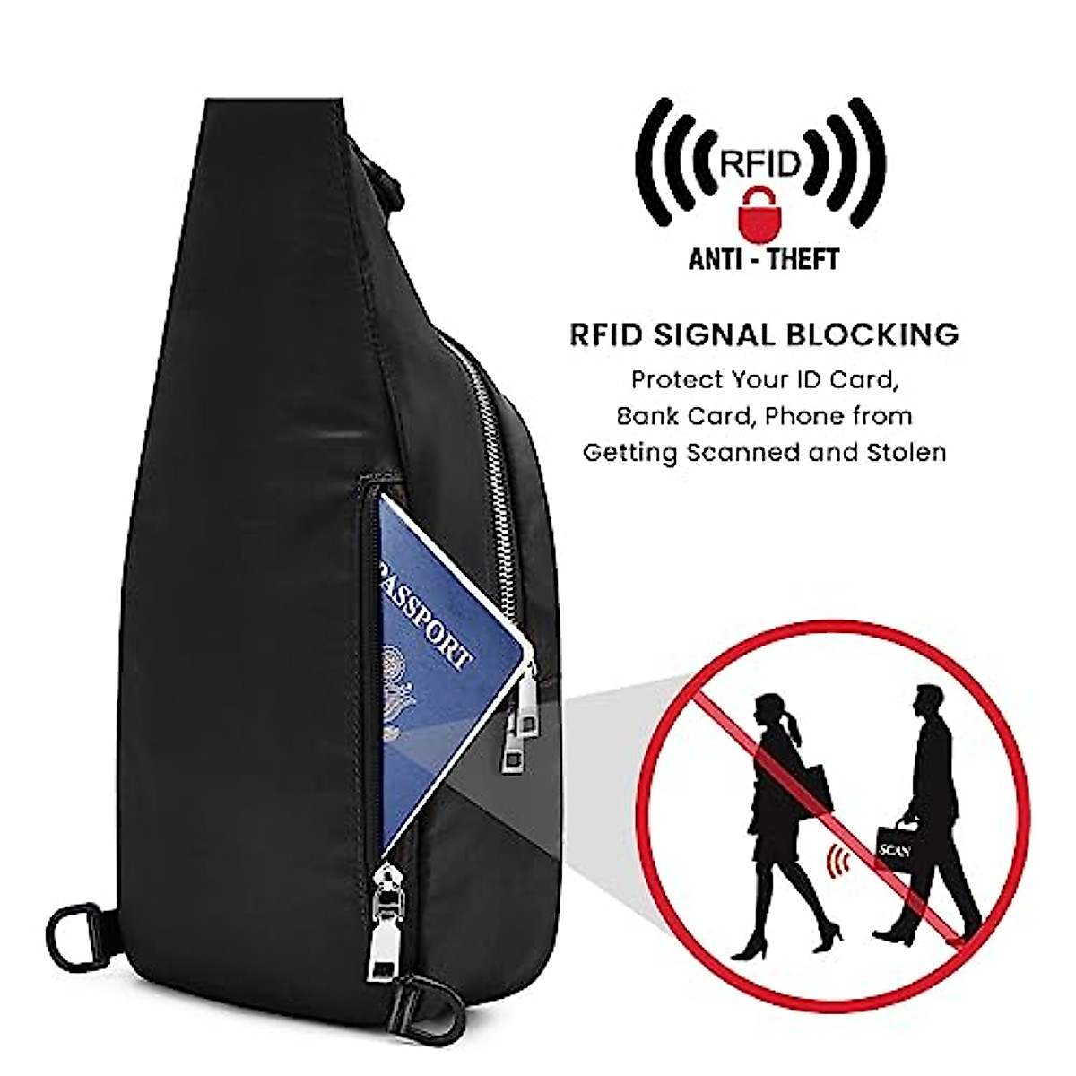 G4Free Sling Bag RFID Blocking Crossbody Sling Backpack Small Shoulder Chest Bag Daypack with Earphone Hole Men Women Hiking Travel(Black)