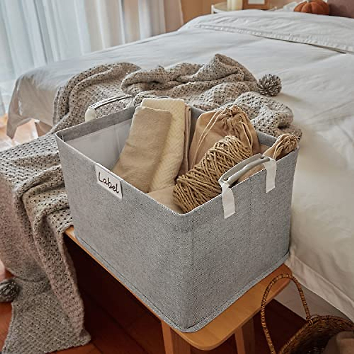 LoforHoney Home Bundle- Storage Bins with Metal Frames Light Gray Jumbo 2-Pack & 4-Pack
