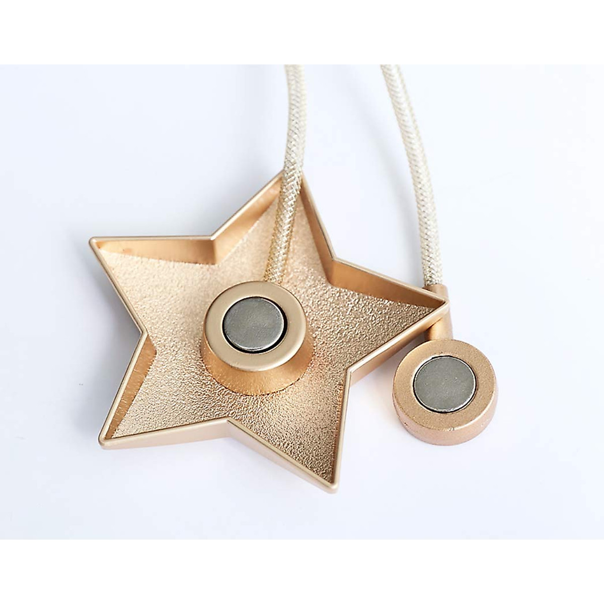 JQWUPUP Magnetic Curtain Tiebacks, Retro Star Drape Rope Tie Backs Holder Buckle - Decorative Curtain Holdbacks Clip for Sheer and Blackout Curtain (2 Pieces, Silver)