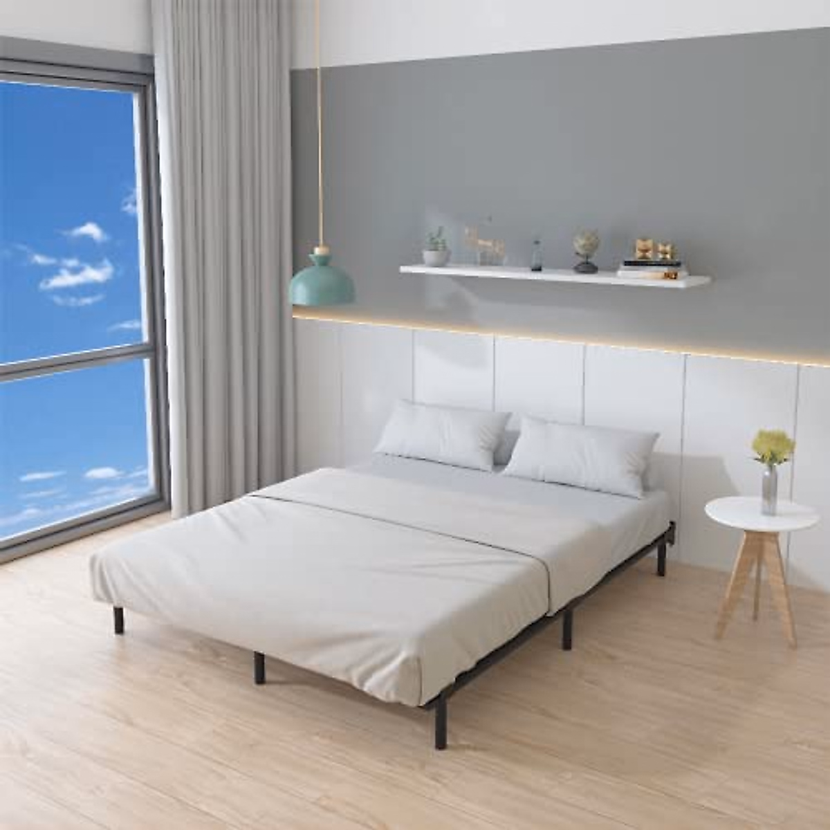 EMODA 7 Inch Metal Full Size Bed Frame for Box Spring and Mattress, 9 Legs Support Metal Base Bedframe Tool-Free and Easy Assembly, Black