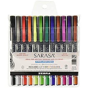 ZEBRA Sarasa Porous Pen.8 mm, Fine, Assorted Ink, 12/Set (67012)