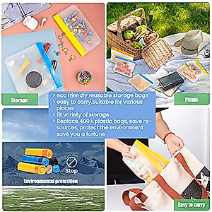 Reusable Storage Bags -21 Piece Set, 2 Reusable Gallon Bags & 4 Reusable Freezer Bags & 6 Reusable Sandwich Bags & 6 Reusable Snack Bags, BPA free LEAKPROOF Thickend Reusable Food Storage Bags