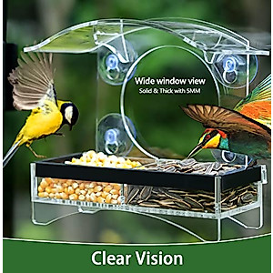 Window Bird Feeders for Outside with Strong Suction Cups Home Bird Feeder, Transparent Bird House Cat Kids and Elderly Viewing Bird Feeder for Window Perch (Polyurethane)