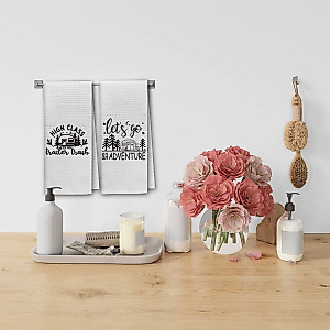 Dibor Happy Camper Funny Camping Kitchen Towels Dish Towels Dishcloth Set of 4,Campsite Cabin RV Decorative Absorbent Drying Cloth Hand Towels Tea Towels for Bathroom Kitchen,Campers Gifts