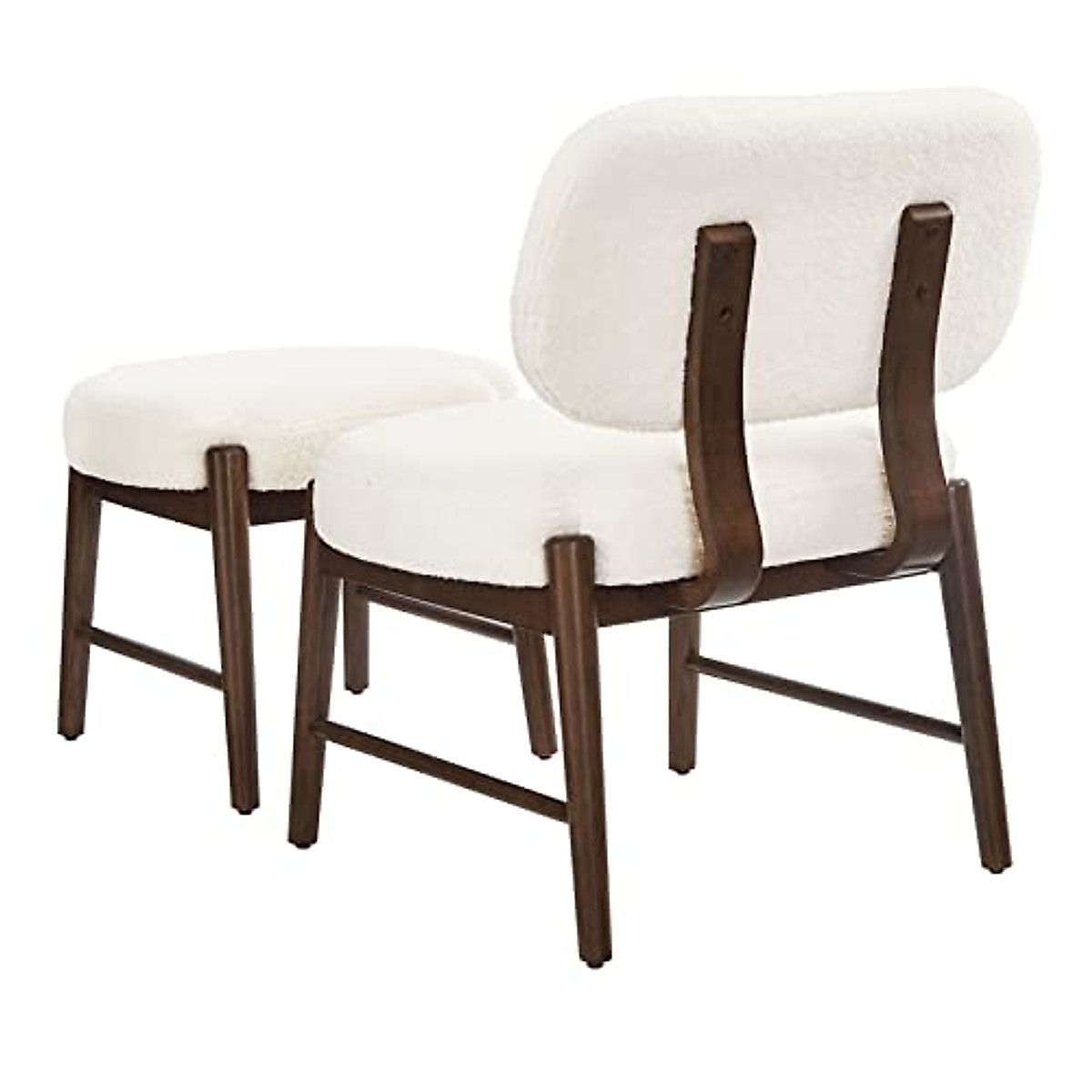 Ball & Cast Upholstered Accent Chair with Ottoman Lamb Fleece Vanity Chair and Footstool, Sherpa