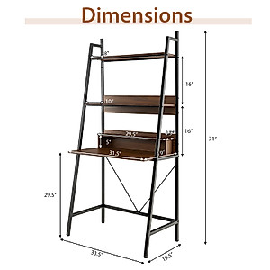 GOFLAME 71” High Ladder Desk, Freestanding Laptop Desk with Open Shelves, 3-Tier Ladder Shelf Computer Desk, Anti-Tipping Kits, Ideal for Living Room Bedroom Study, Brown
