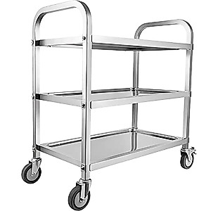 Marada 3 Tier Stainless Steel Utility Cart with Locking Wheels Shelf Kitchen Cart Trolley 37'' L x 19'' W x 37''H Utility Rolling Serving Catering Storage for Kitchen Restaurant Hotels