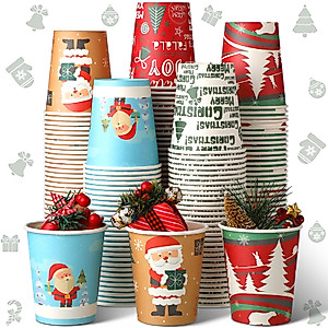 Jinei 200 Pcs 9 oz Christmas Paper Cups Christmas Disposable Coffee Cup Hot Chocolate Cocoa Cup For Xmas Christmas Party Supplies Tea Coffee Paper Cups for Party Holidays Hot Cold Drinks (Novel)