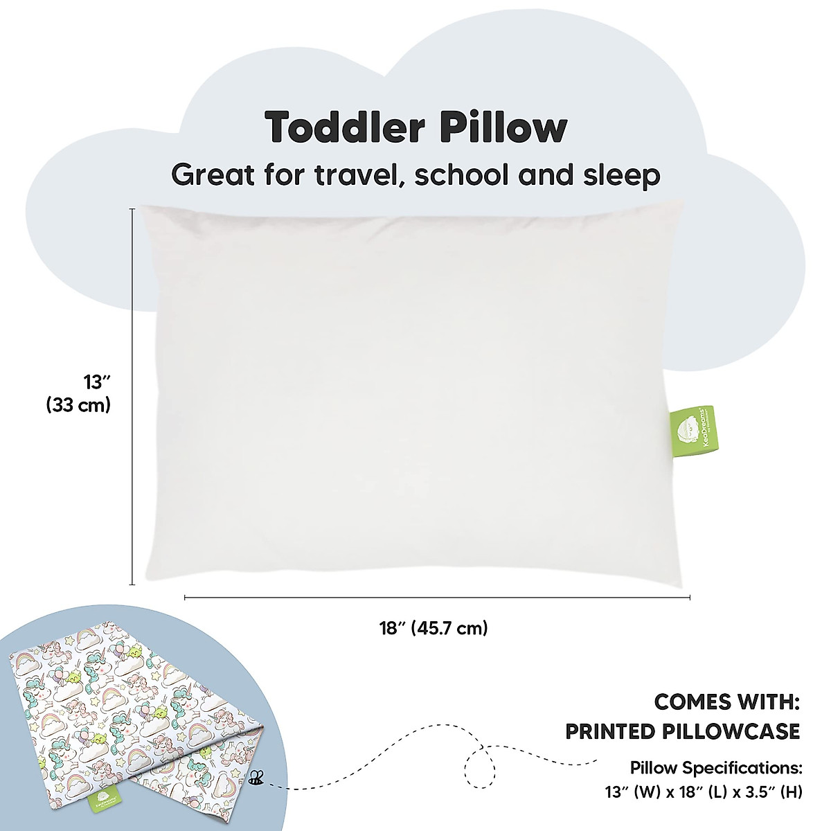 KeaBabies Toddler Pillow with Pillowcase and Toddler Pillowcase for 13X18 Pillow - 13x18 My Little Dreamy Pillow - Organic Toddler Pillow Case for Boy, Kids - Organic Cotton Toddler Pillows