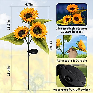 SUWEAZC Sunflower Solar Lights 2 Pack Upgraded Solar Garden Lights LED with 6 Sunflowers Outdoor Waterproof Decorative Solar Flower Lights for Patio Lawn Yard Pathway