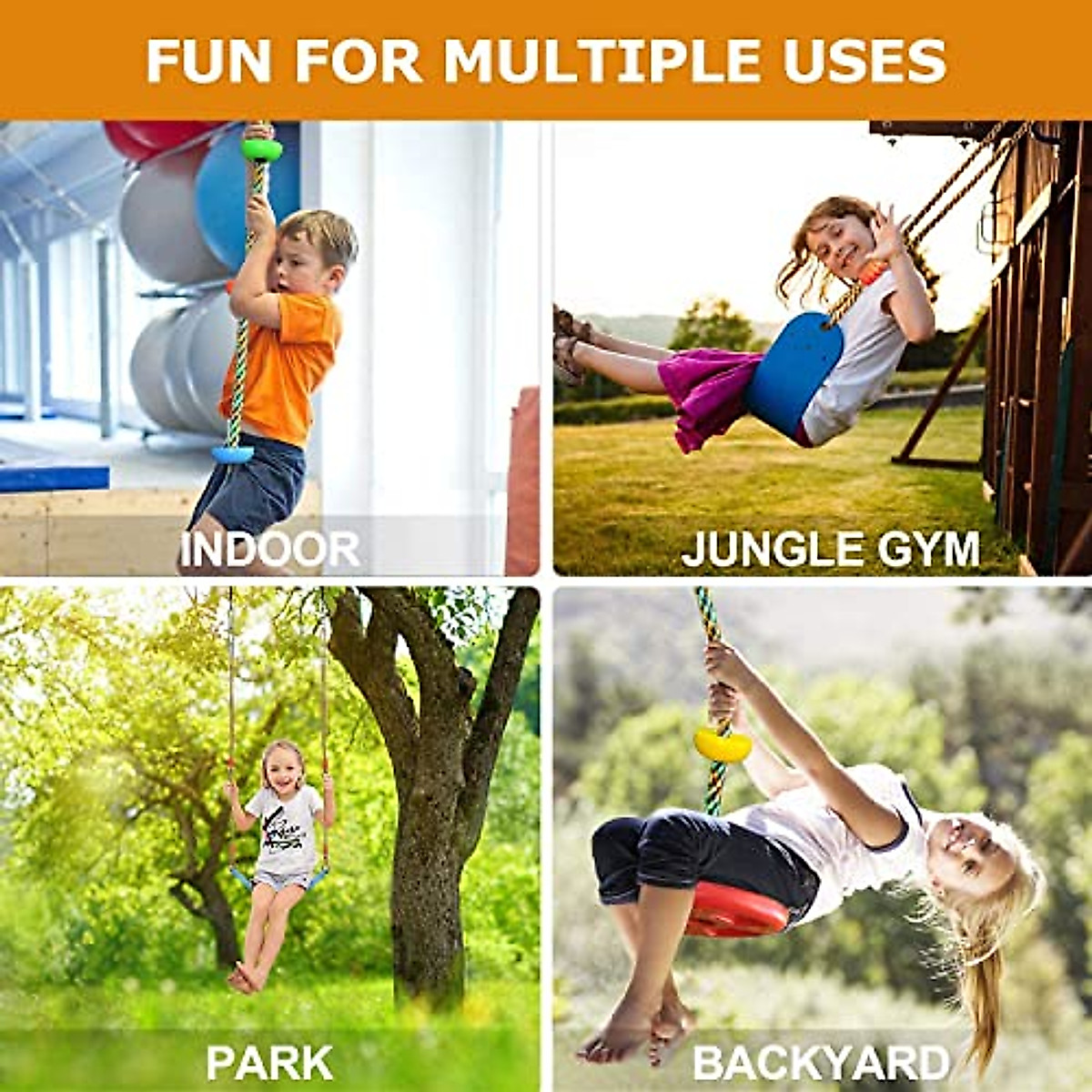 Bobibibo Swing Set 2 Pack Swings Seats Tree Climbing Rope Swing Multicolor with Platforms, Outdoor Toys for Kids Ages 3+, Outside Playground Backyard Swingset Accessories with 5Ft Strap and Snap Hook