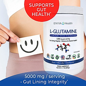 Eniva Health L-Glutamine Pure Powder, Unflavored (101 Servings) | Vegan, Gluten-Free, Sugar-Free, Non-GMO | Doctor-Formulated, USA Made | Gut Health, Leaky Gut, Bloating, Muscle Health, Immune System
