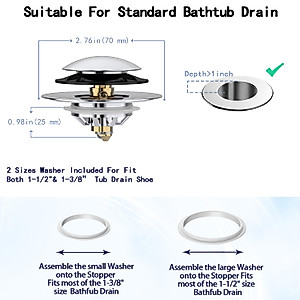 Upgrade Bathtub Stopper with Hair Catcher, Pop Up Tub Drain Stopper, Anti Clogging Bathtub Drain Cover,Replaces Lift and Turn, Tip-Toe and Trip Lever drains for Tub, Easy Install and Clean