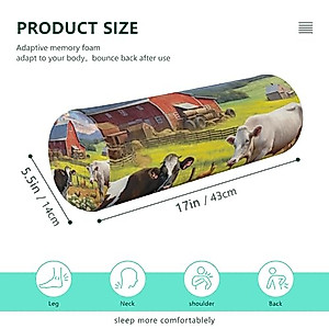 xigua Farm Animals Neck Roll Pillow for Neck Relief with Removable Washable Cover - Memory Foam Round Cylinder Bolster, Ergonomically Designed for Head, Neck, Back, and Legs