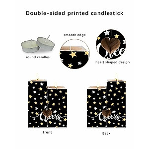 Star Gold Candle Holder with Tea Light,Vintage Wood Tealight Candle Stick Holder Pillar Centerpiece,Heart-Shaped Tall Wooden Tea Light Candle Holders Set Merry Cheers Modern Minimalist Grey Black