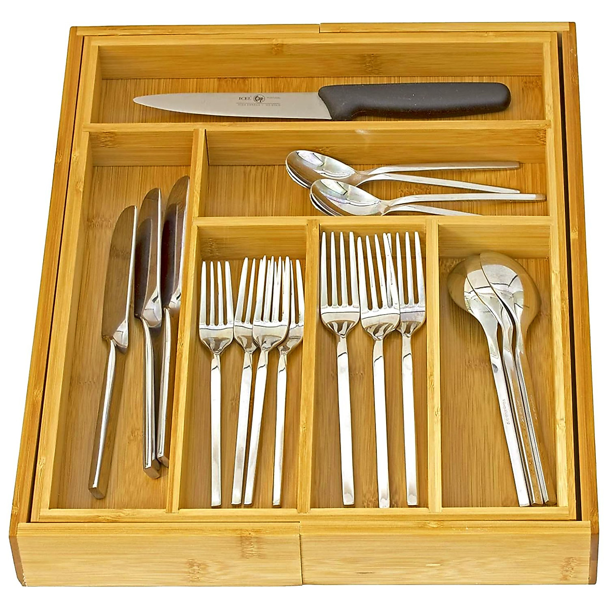 Home-it Expandable use for, Utensil Flatware Dividers-Kitchen Drawer Organizer-Cutlery Holder, Bamboo