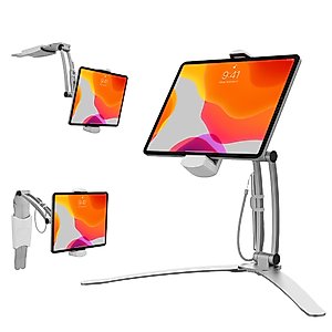 3-in-1 Tablet Mount – CTA Multipurpose Support Desk Base for All iPad Tablets 7-13" - Made for Wall Mount - Under Cabinet & Desk Mount - Silver (PAD-KMS)