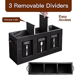 MINCORD Wood Flatware Organizer, Rustic Utensil & Silverware Holder for Forks, Spoons, Knives, Farmhouse Kitchen Cutlery Caddy Bin Countertop - Black