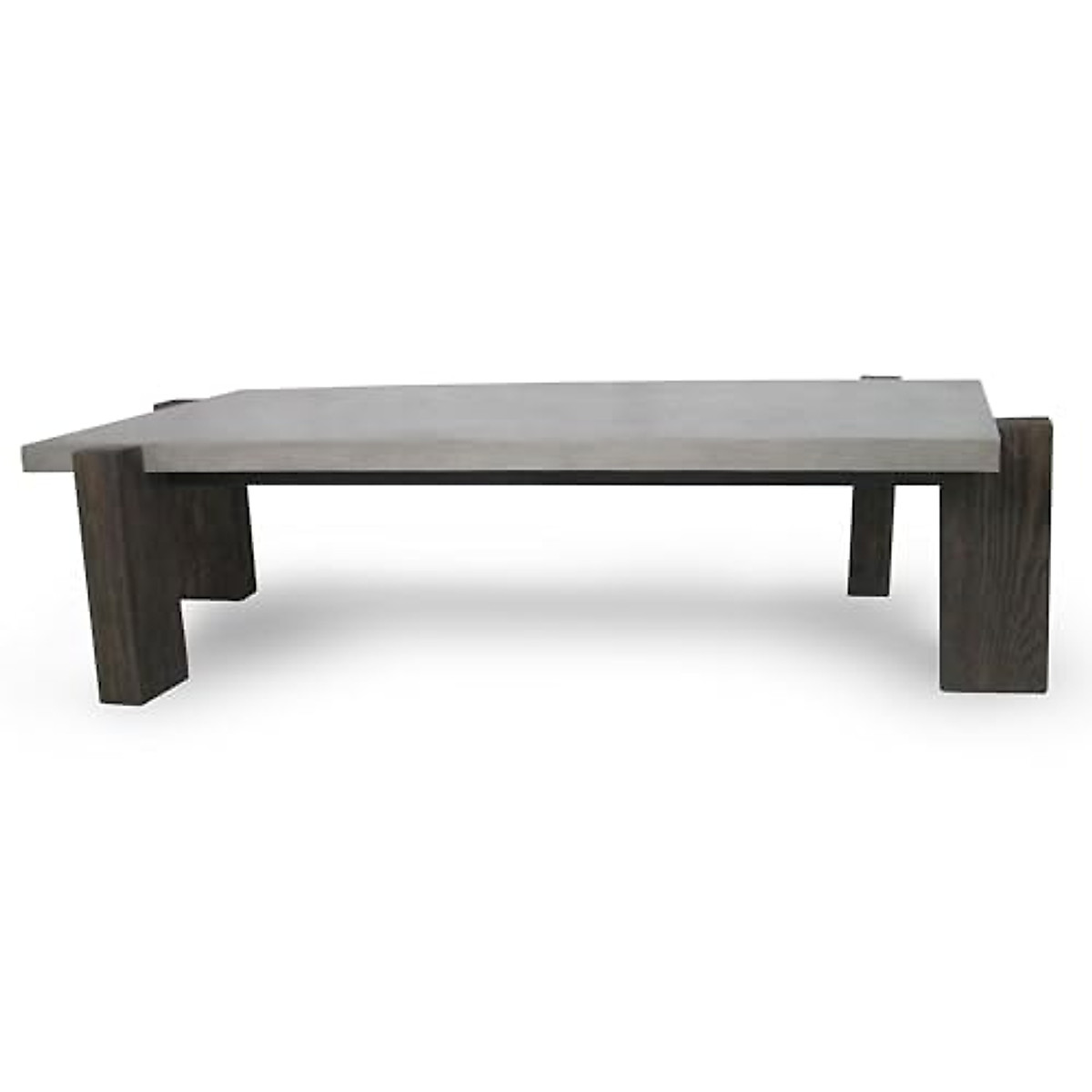 Benjara CID 59 Inch Dining Table, Concrete Surface, Walnut Wood Thick Pedestal Legs, Gray