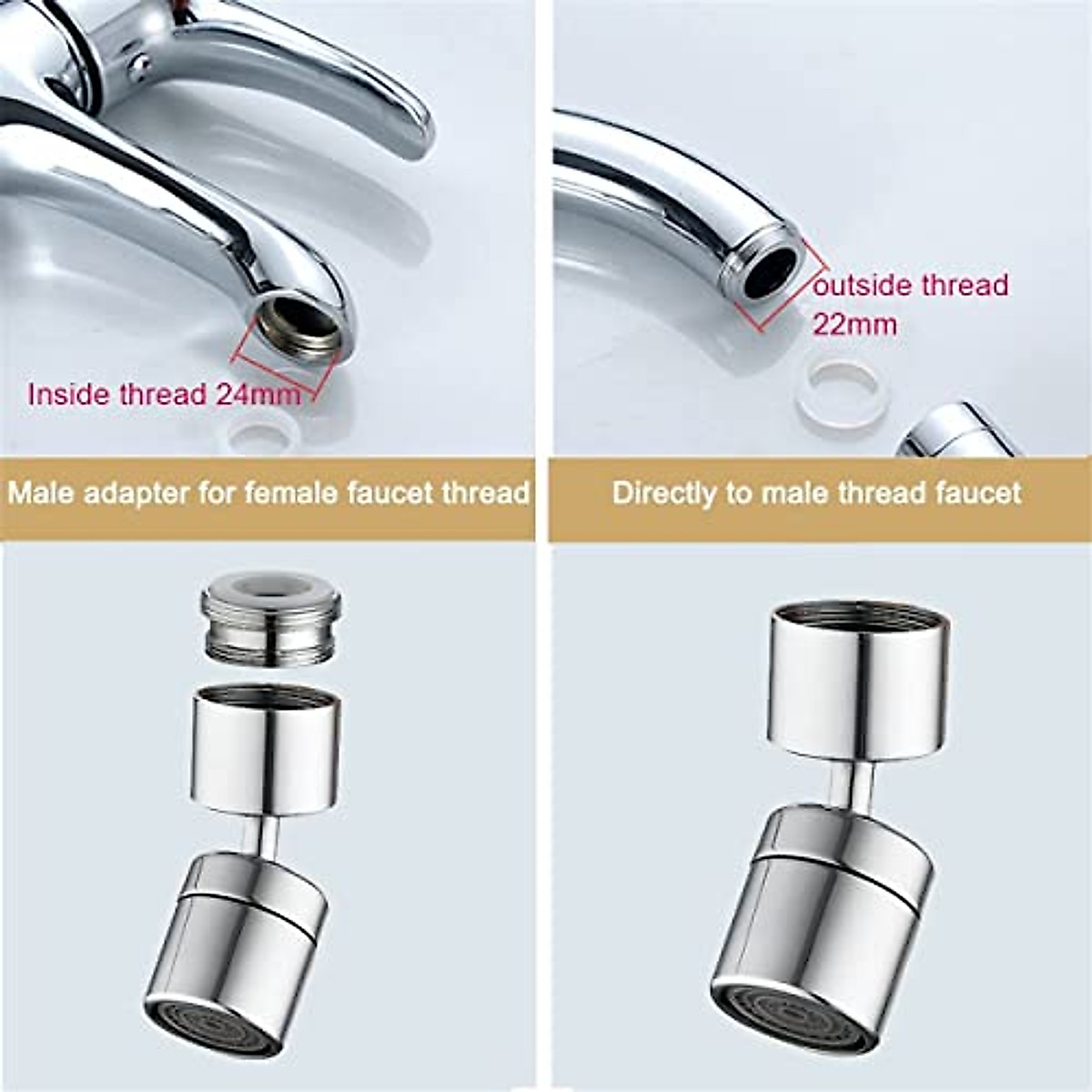 Flybath Kitchen Sink Faucet Aerator Bathroom Basin Sprayer Dual-function 2-Flow Faucet Tap Attachment Extended Splash Proof 360° Swivel Water Bubbler Nozzle Filter, Brass Polished Chrome