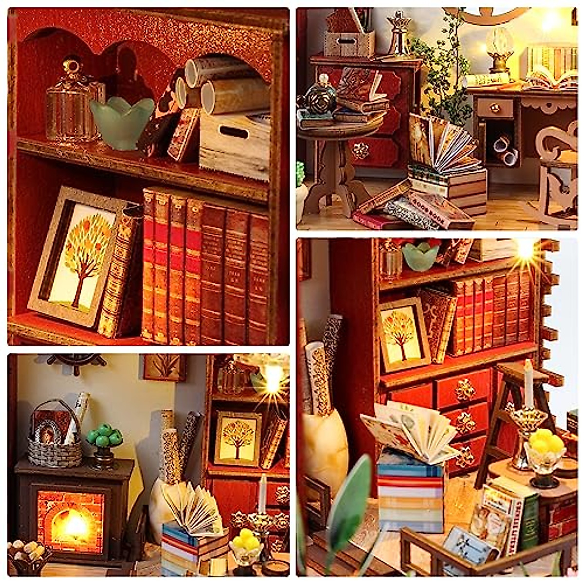 GuDoQi DIY Book Nook Kit, DIY Dollhouse Wood Bookend, Booknook Bookshelf Insert, DIY Miniature Dollhouse Kit, Bookends Model Build for Adult, Gift for Birthday Christmas' Day, Magic Shack