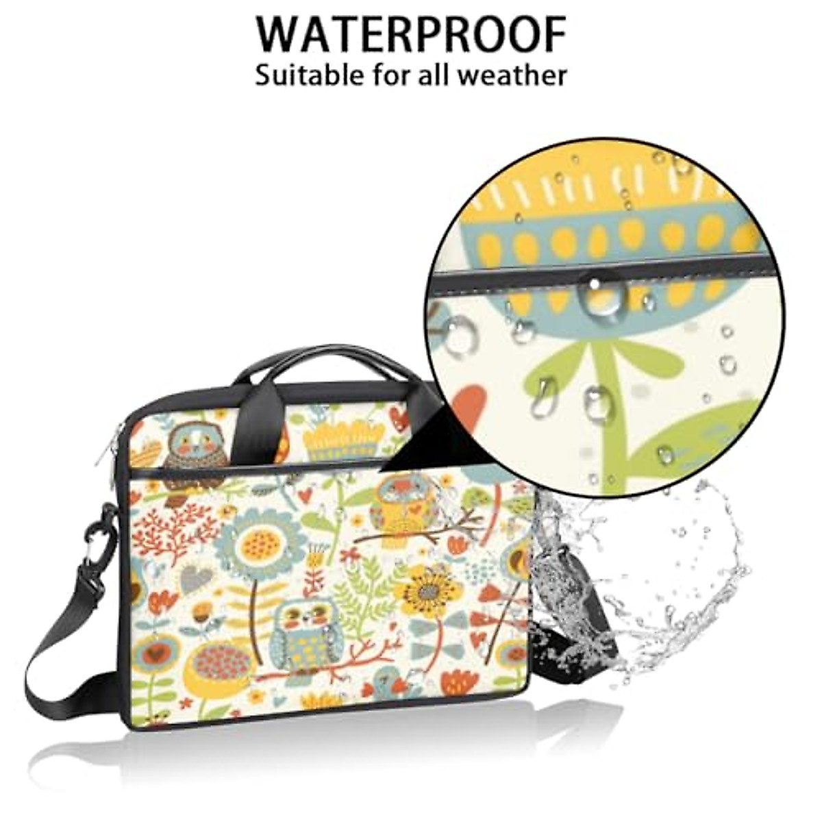 Colorful Owl Floral Laptop Computer Bag Waterproof Shoulder Messenger Bag 13-15 inch Durable Laptop Tote Bag with Shoulder Strap Handle Lightweight Crossbody Briefcase