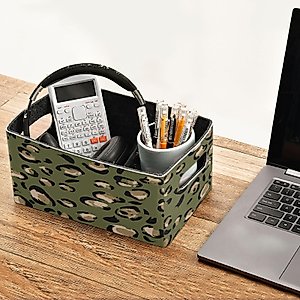 Kigai Hunter Green Leopard Storage Basket for Shelves, Foldable Open Storage Bins with Double Handle, Set of 2 Rectangular Felt Storage Organizer Boxes for Office Desk Home