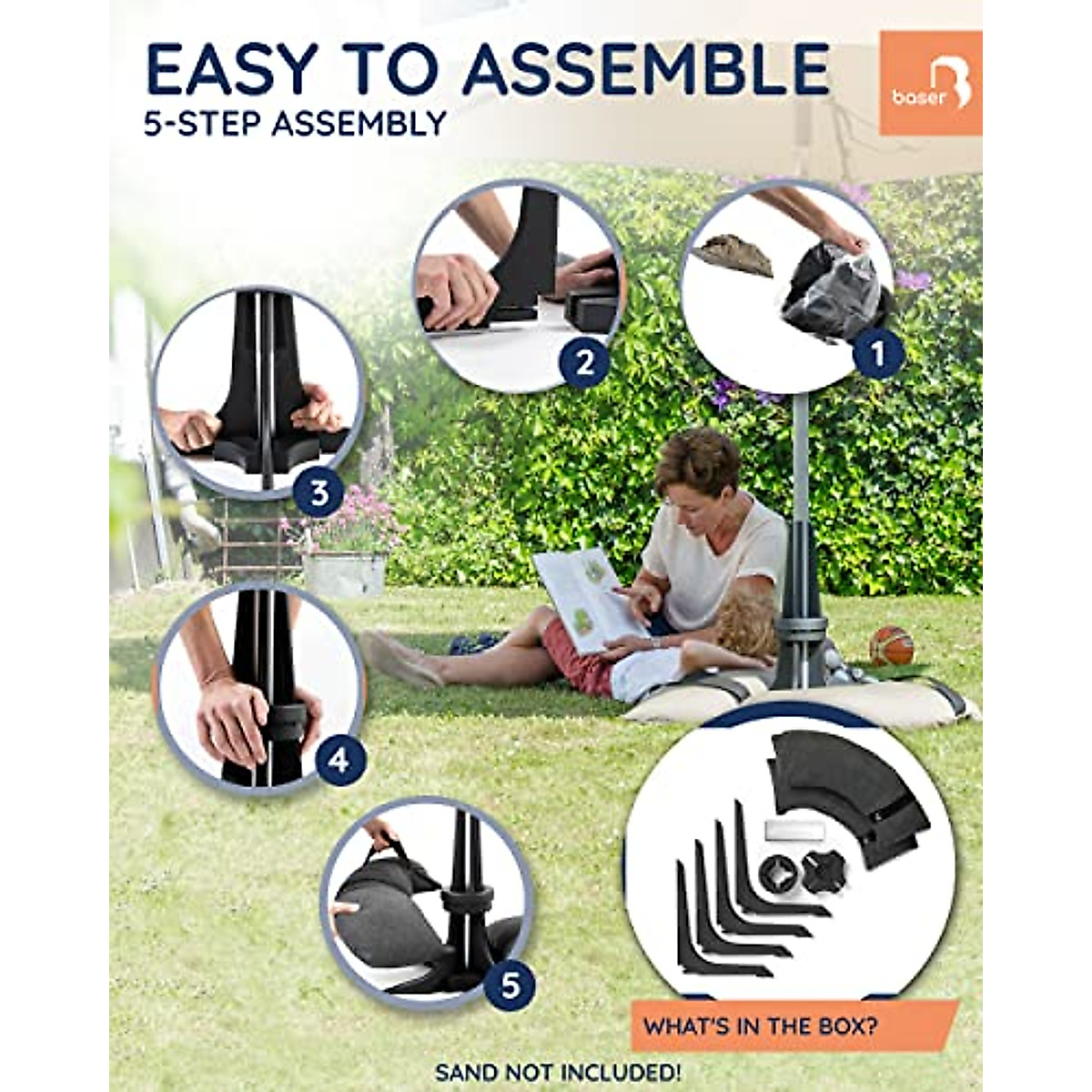 Baser Patio Umbrella Base w. fillable Sandbag Weights 110 LBS, up to 11.5 ft Patio Umbrella, Made of Recycled Materials in Denmark