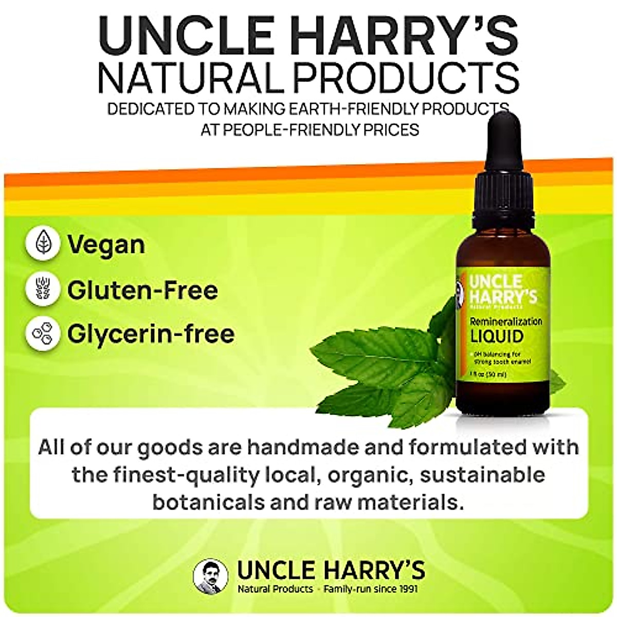 Uncle Harry's Natural & Fluoride-Free Remineralization Liquid for Tooth Enamel - Freshens Breath & Strengthens Teeth (1 oz Glass Dropper)