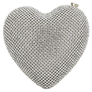 EROUGE Cute Heart Shape Clutch Purses Women Rhinestone Clutch Evening Bag (Silver)