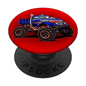 Boys Monster Truck With Flames Blue Red PopSockets Swappable PopGrip