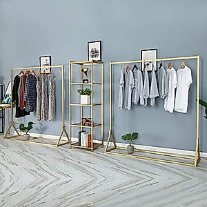 MDEPYCO Simple Fashion Rolling Garment Rack with Wheels,Commercial Grade Heavy Duty Metal Clothing Racks,Entryway Organizer Storage Shoes Bags Clothes Shelf (Gold Square Tube,47.2" L)
