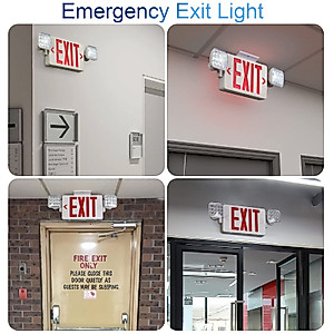 TANLUX Red Exit Sign with Emergency Lights, LED Emergency Exit Light with Battery Backup, UL Listed, AC 120/277V, Commercial Emergency Lights Combo for Business - 1 Pack