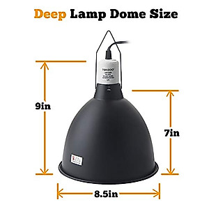 TEKIZOO 8.5 Inch Deep Light Dome Reptile Lamp Fixture Aluminum Optical Reflector