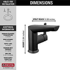 Delta Faucet Galeon Matte Black Bathroom Faucet, Single Hole Bathroom Faucet Black, Bathroom Faucets for Sink 1 Hole, Bathroom Sink Faucet, Diamond Seal Technology, Matte Black 572-BLMPU-DST