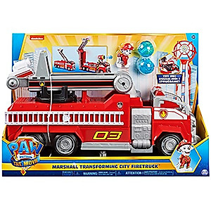 Paw Patrol, Marshall’s Transforming Movie City Fire Truck with Extending Ladder, Lights, Sounds and Action Figure, Kids Toys for Ages 3 and up